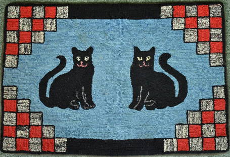 Cat Hooked Rug