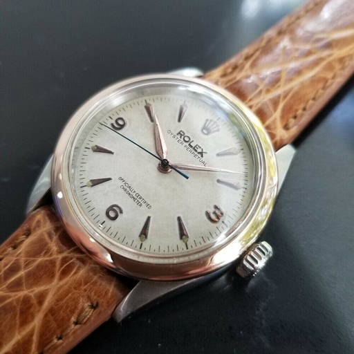 Mens Rolex Oyster Perpetual 6285 34mm 18k Rose Gold