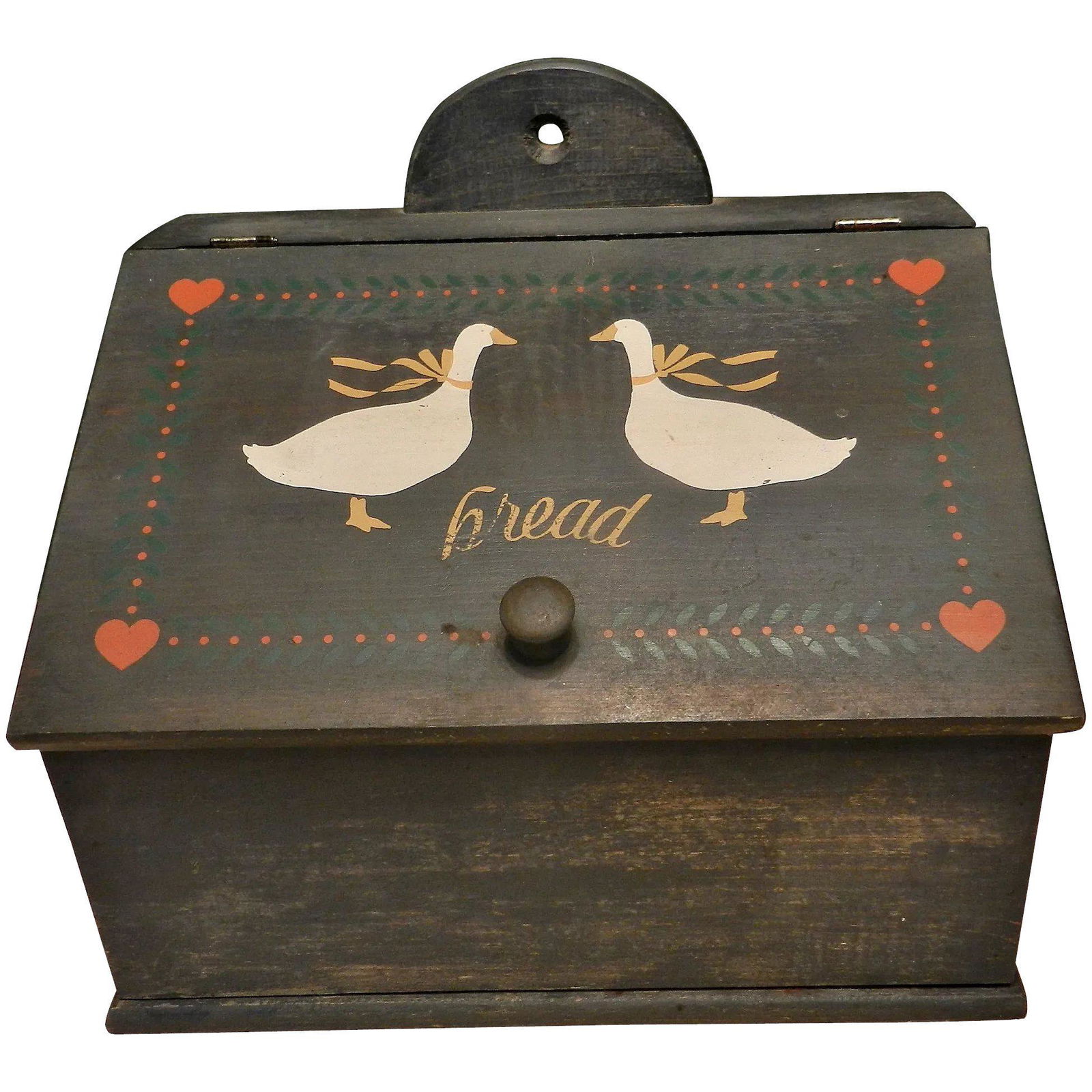 Vintage Folk Art Bread Box With Geese