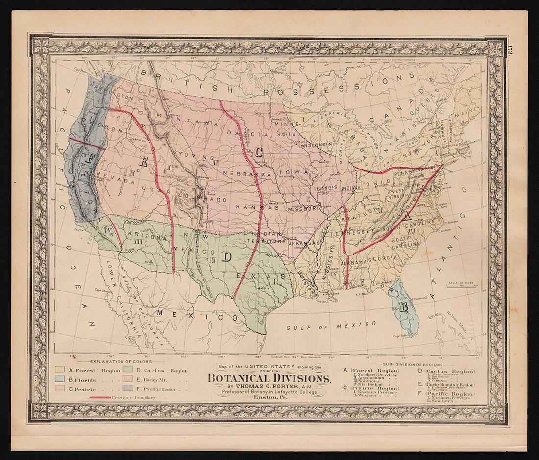 Unusual Botanical Map Of The U.s., 1875