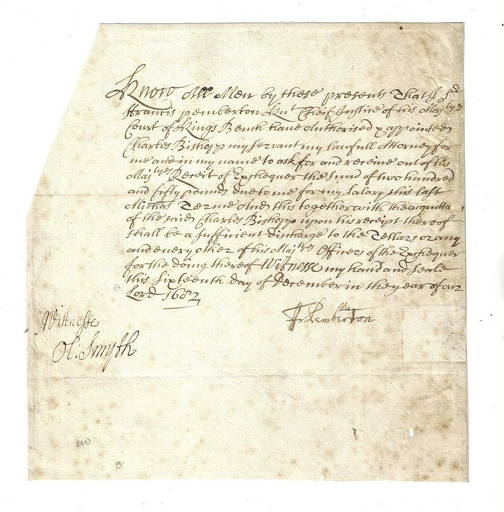 1682 Manuscript Signed Pemberton Chief Justice