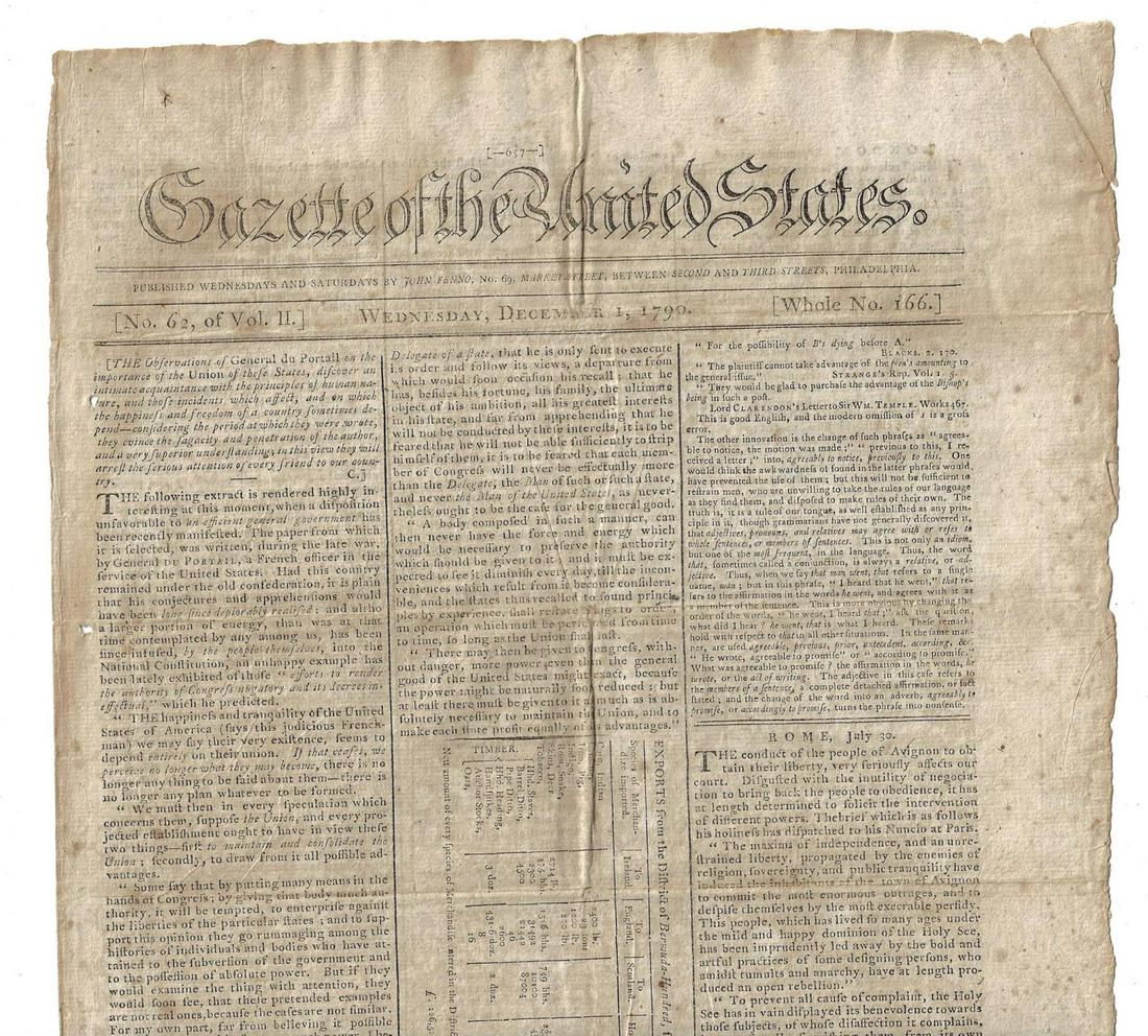 1790 Gazette Of The United States National Assembly