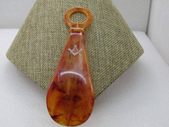Vintage Masonic Faux Tortoiseshell Shoe Horn, 5.5"