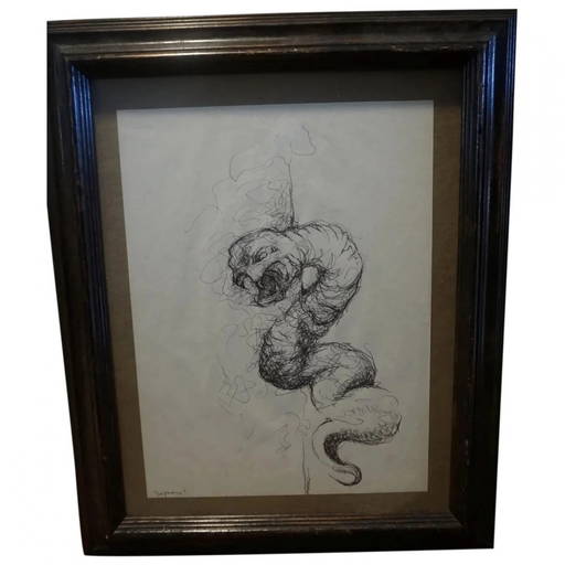 Original Pen And Ink Serpentine Drawing Signed By Artis