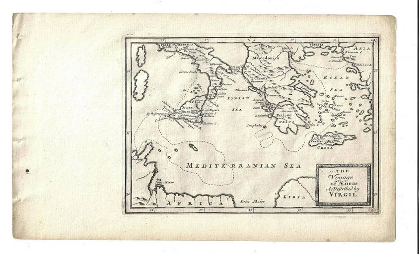 1747 Map Voyage Of Aeneas Described By Virgil