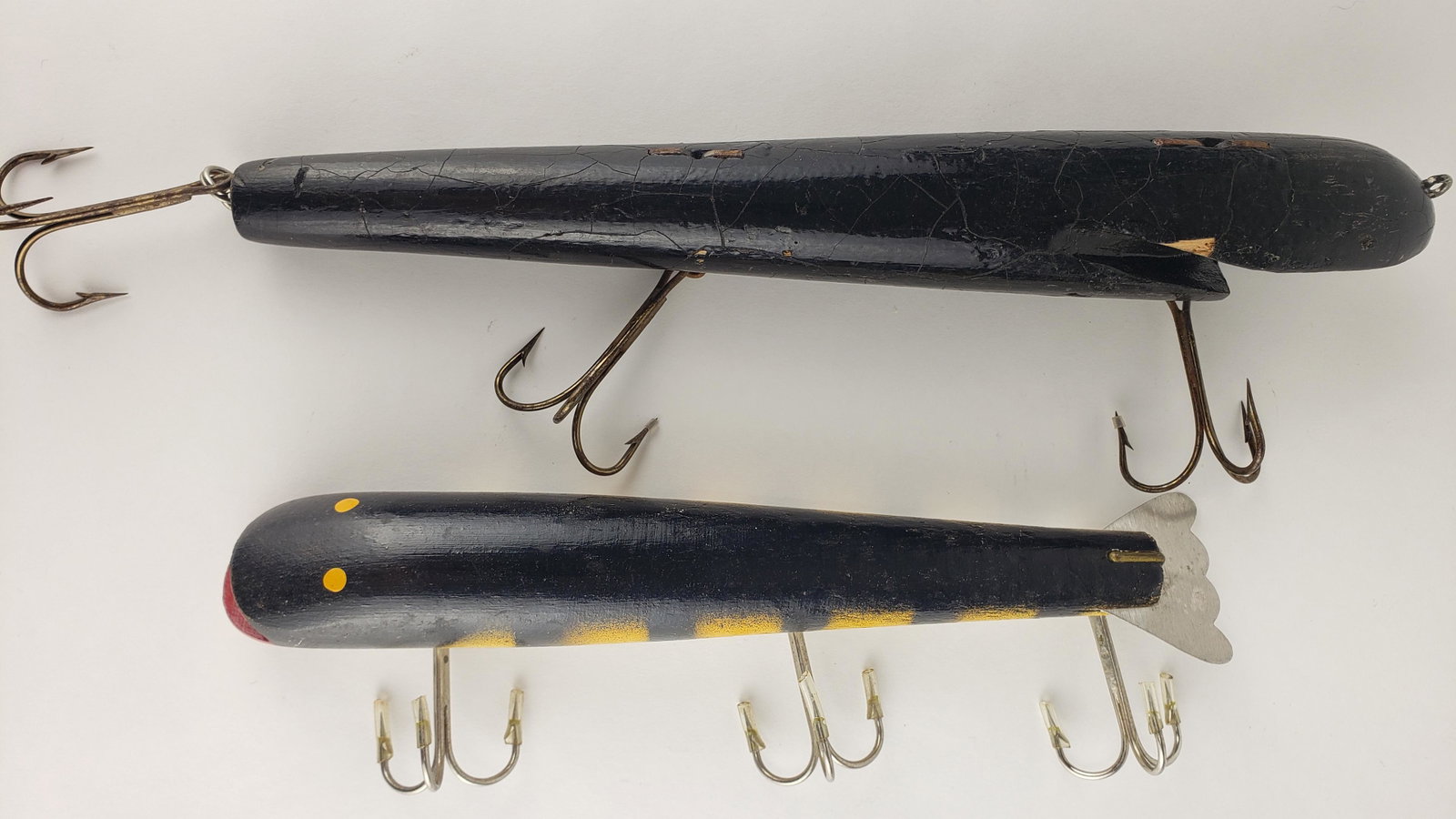 2 Large Folky Painted Wood Fishing Lures