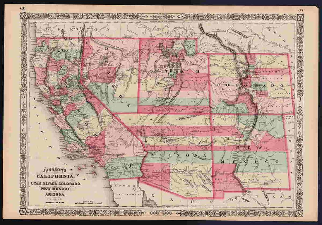 Scarce Johnson Map Of The Great Western States, 1864