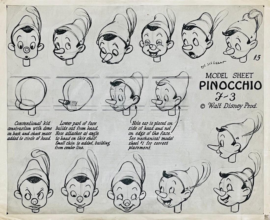 Pinocchio Model Sheet (walt Disney, 1940) Head Study.