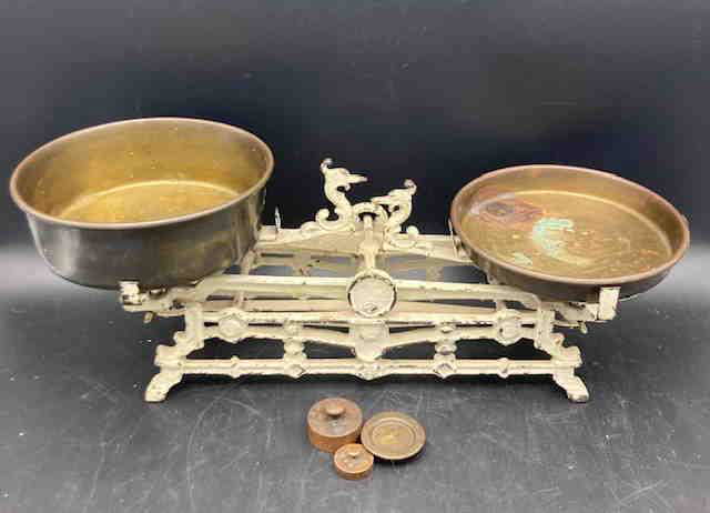 Antique Ornate European Cast Iron Brass Tray Balance