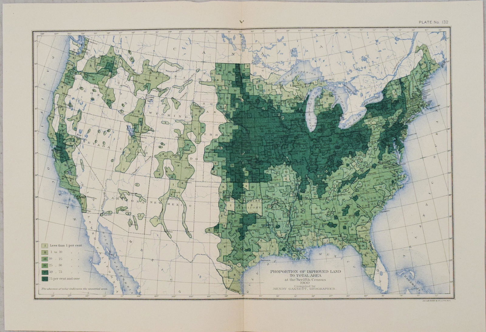 1900 Us Government Map Of Improved Lands Proportion