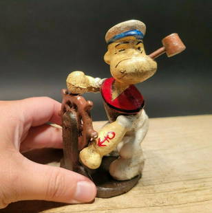 Cast Iron Popeye Motorcycle Statue