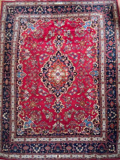 1940s Antique Persian Mashad Signed Rug, 10 X 13,