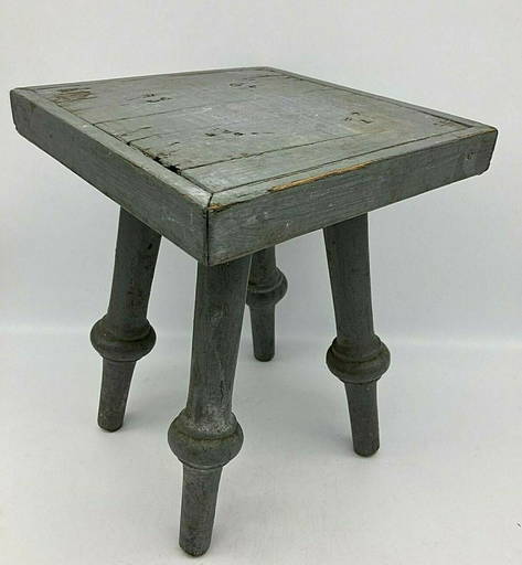 Antique Primitive Foot Stool Small Child Bench Old Grey Paint Cricket ...
