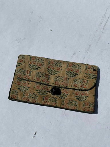 18th Century Silk Woven Textile Bag Clutch Cherry Bakelite Bead
