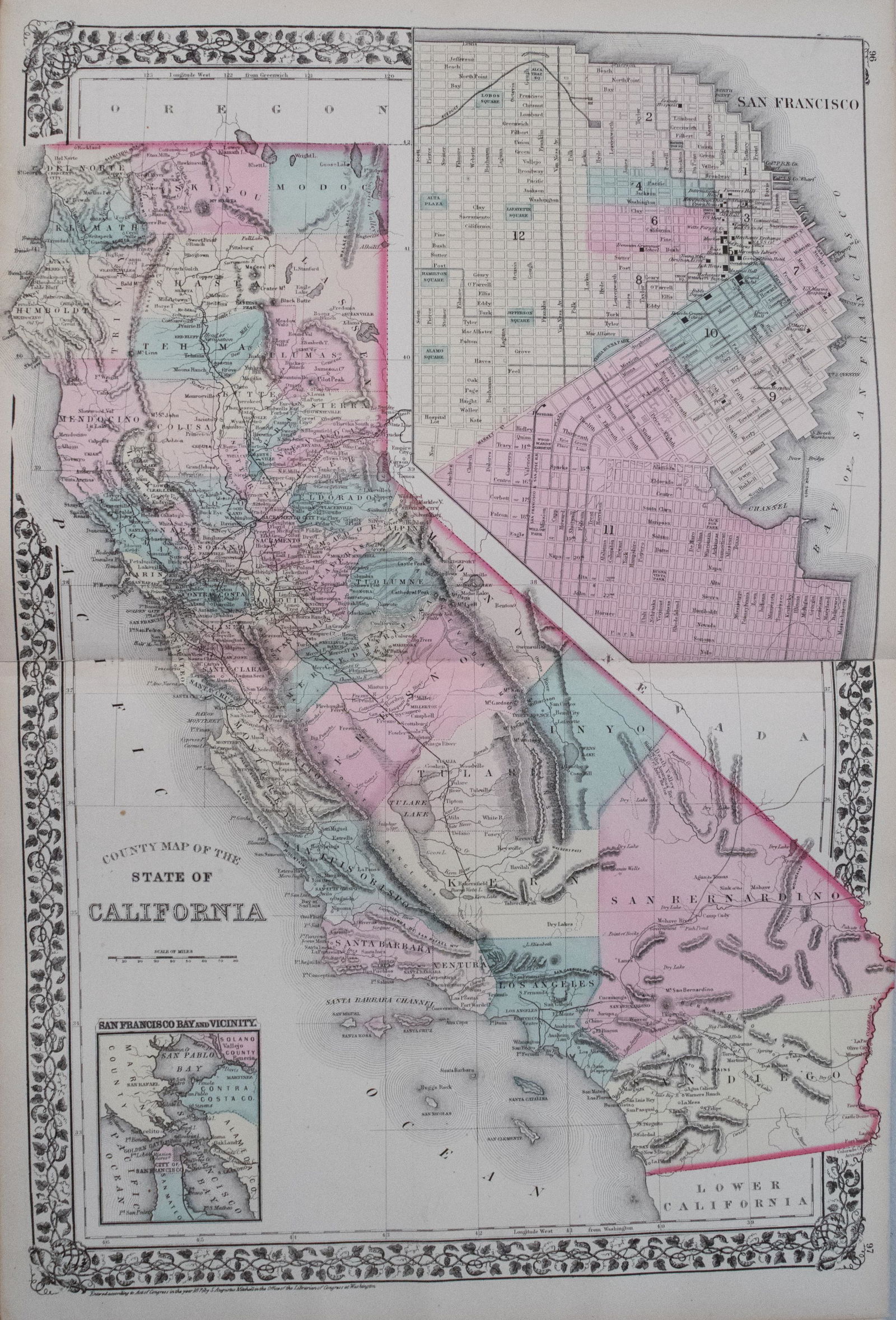 1876 Mitchell Map Of California County Map Of The State Of California