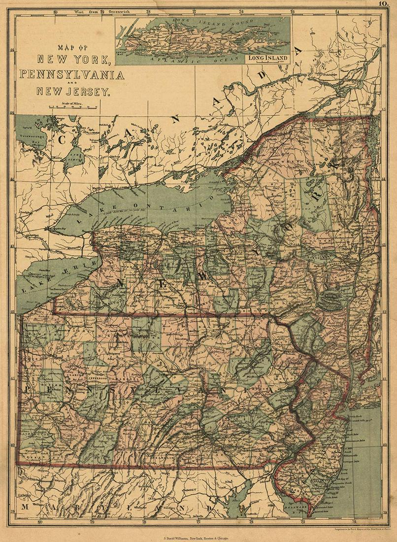 Map Of New York, Pennsylvania And New Jersey.