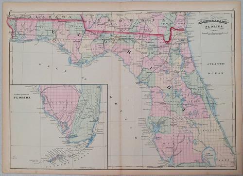 1872 Asher and Adams Map of Florida -- Asher & Adams' Florida (#0005 ...