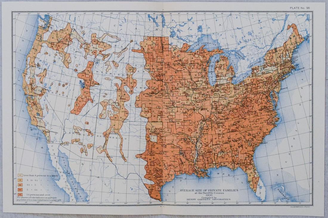 1900 Census Map Of Us Family Sizes Average Size Of Private Families At ...