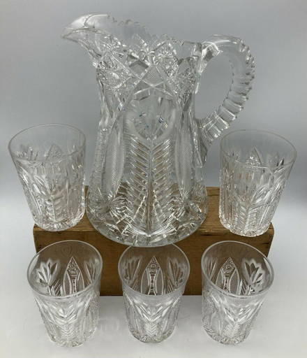 Antique Victorian American Brilliant Cut Glass Crystal Pitcher With 5 ...