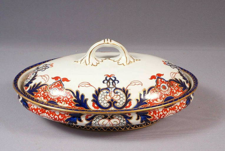 Royal Crown Derby Kings Imari Tureen Antique 1904 Cobalt Gold Blue