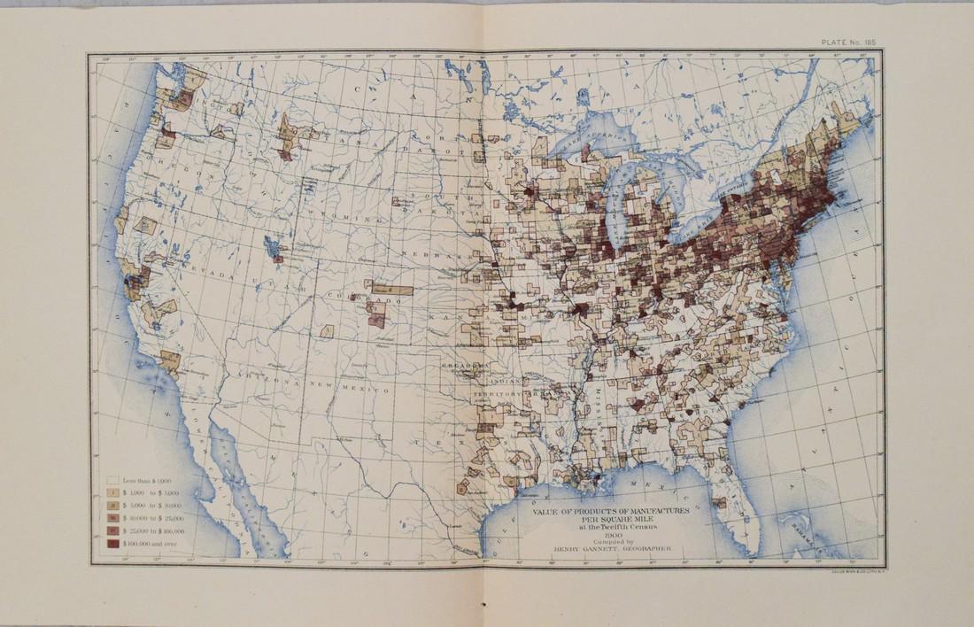 1900 Us Government Map Of Us Manufacturing Output Value Of Products Of ...