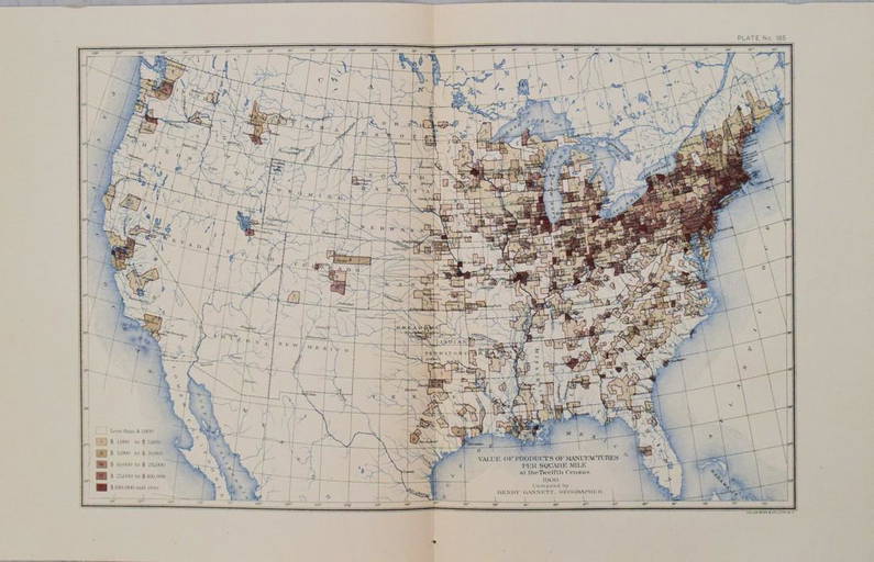 1900 Us Government Map Of Us Manufacturing Output Value Of Products Of ...