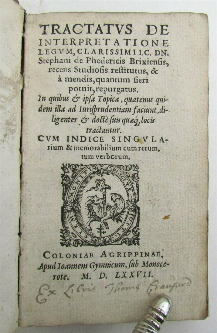 1577 Law Book Tractatus De Interpretatione Legum Antique Vellum Binding ...