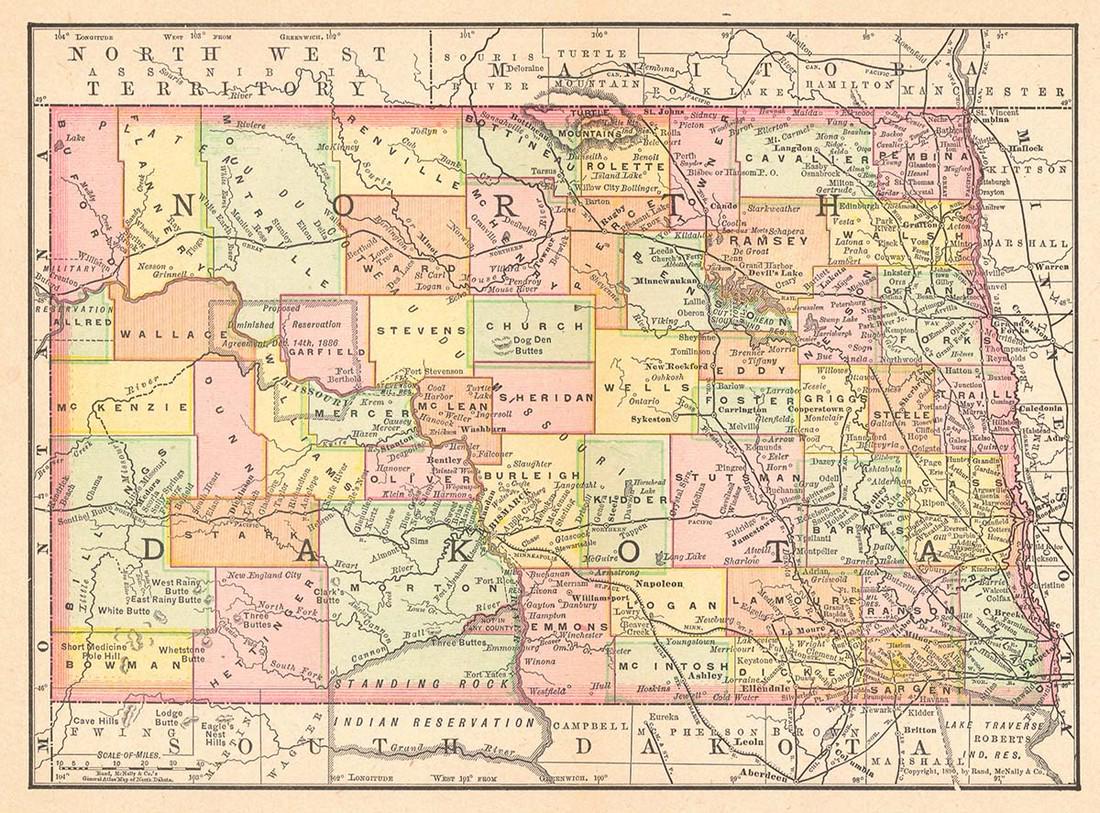 Rand, Mcnally & Co.'s General Atlas Map Of North Dakota.