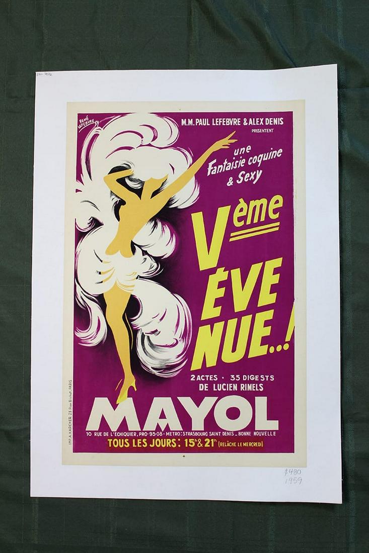 Veme Eve Nue! By Rene Lefebvre (France, 1954) 23 1/4" x 16" Theater ...