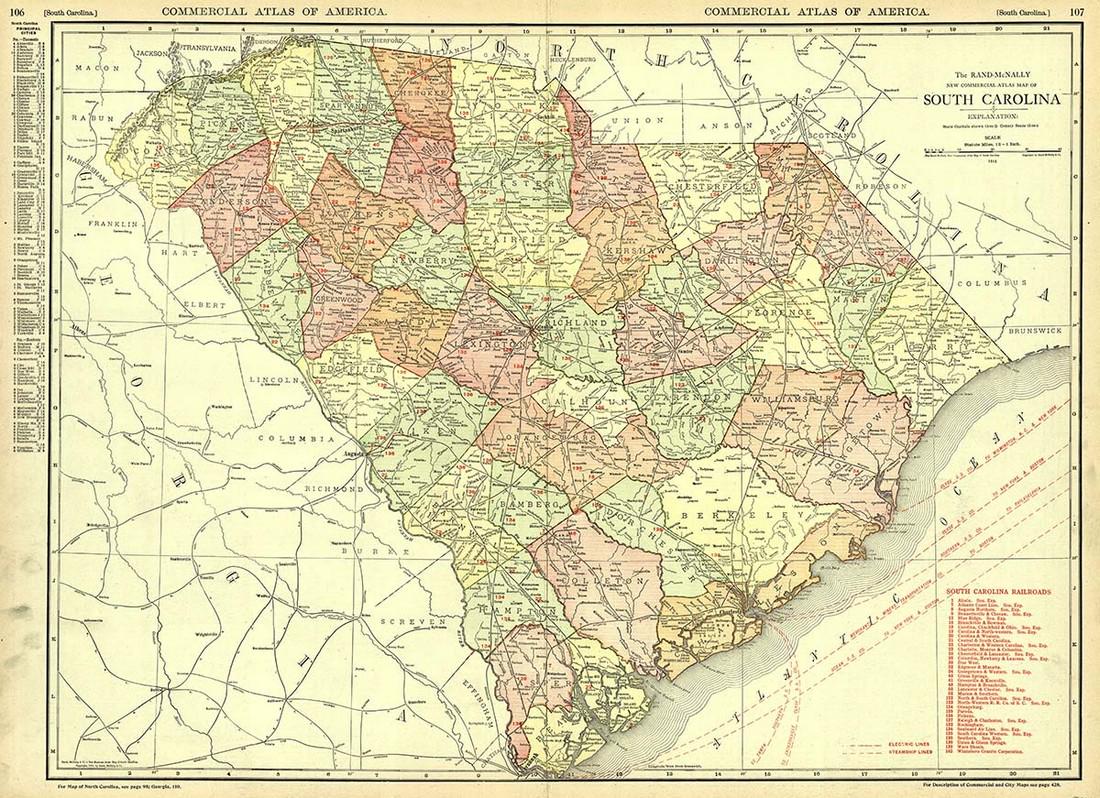 Rand Mcnally New Commercial Atlas Map Of South Carolina