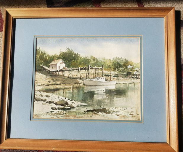 New England coast lobster boat watercolor listed artist John A. Neff ...