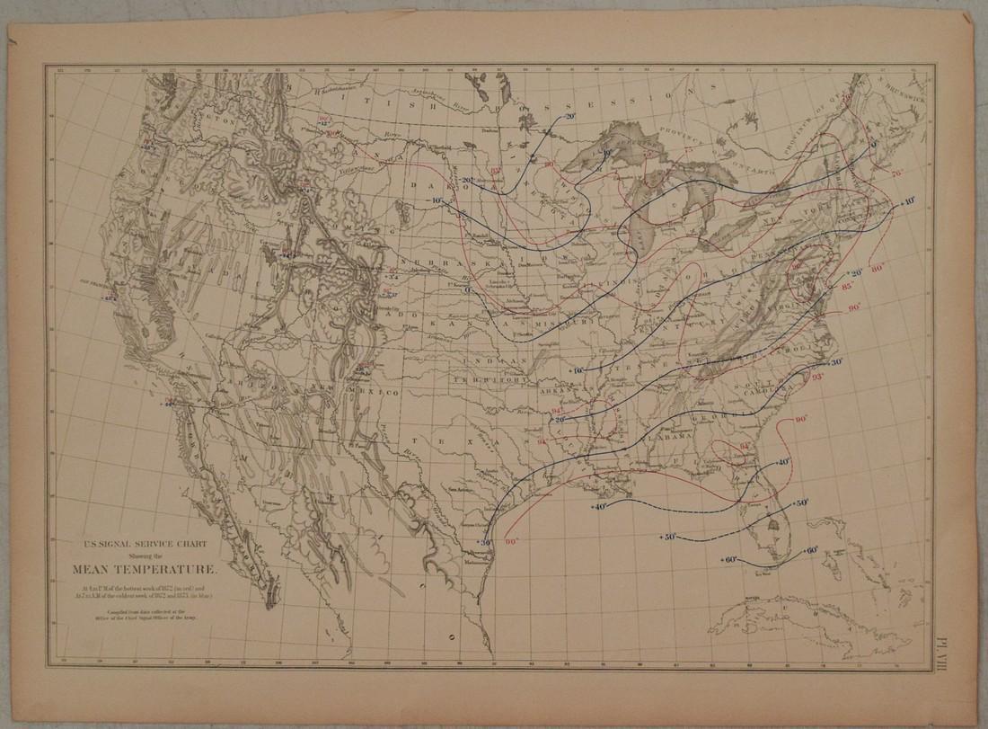 1874 Us Map With Mean Hottest And Coldest Temperatures Us Signal ...