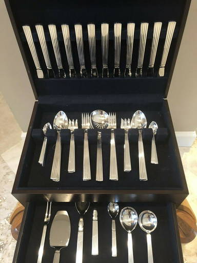 Georg Jensen Bernadotte Sterling Flatware Set/service For 12 Pristine