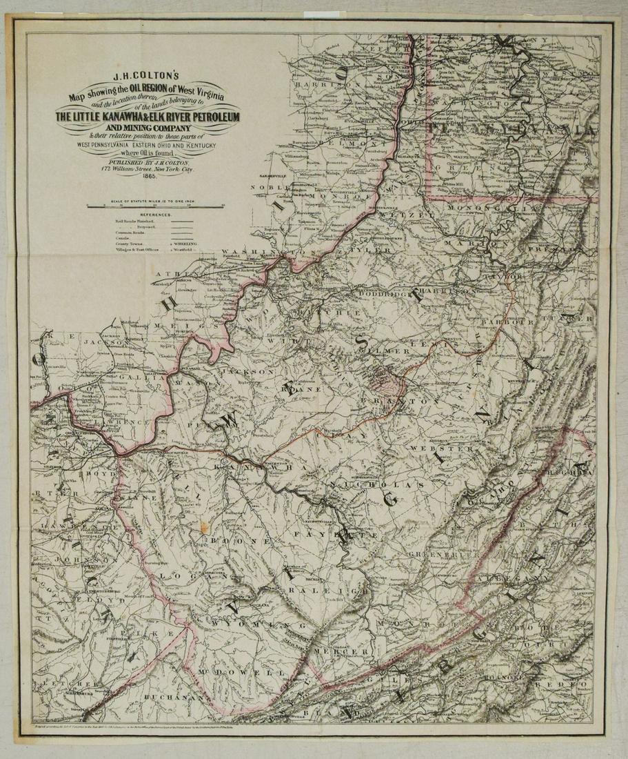 1865 Colton's Map Of Oil Regions Of West Virginia J.h. Colton's Map ...
