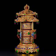 Superb Gold Wire Enamel Inlay Gem Three Sheep Pagoda Statue (#0039) on ...