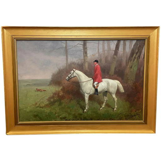 Antique Hunting Scene Oil Painting A Critical Moment Signed Basil ...