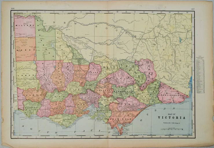 1898 Cram Map of Victoria [verso] South Australia and Northern Terr ...