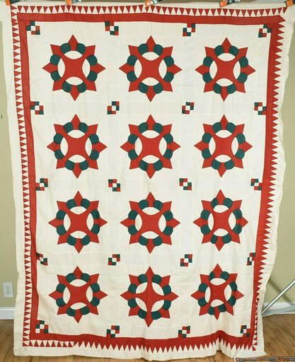 1880's "crown Of Thorns" Quilt Top, Sawtooth Border