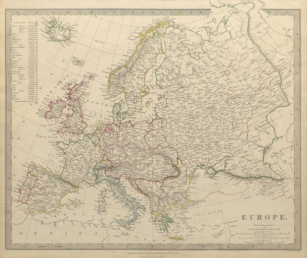 Europe. General Map. Inset Table Of Population & Density By Country ...