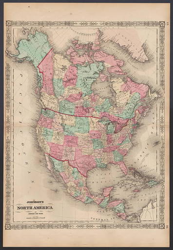 Vintage Map Of North America, Johnson/ward, 1865