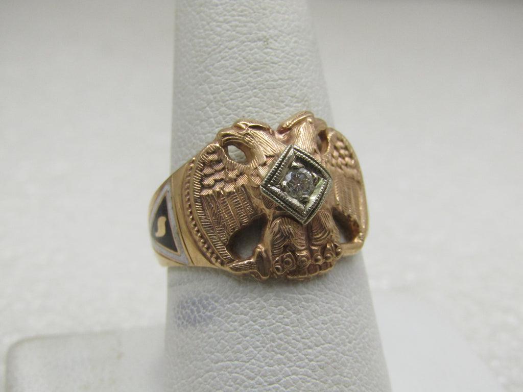 Vintage 10kt 32nd Degree Diamond Masonic Ring, Scottish Ring, Sz. 9 ...