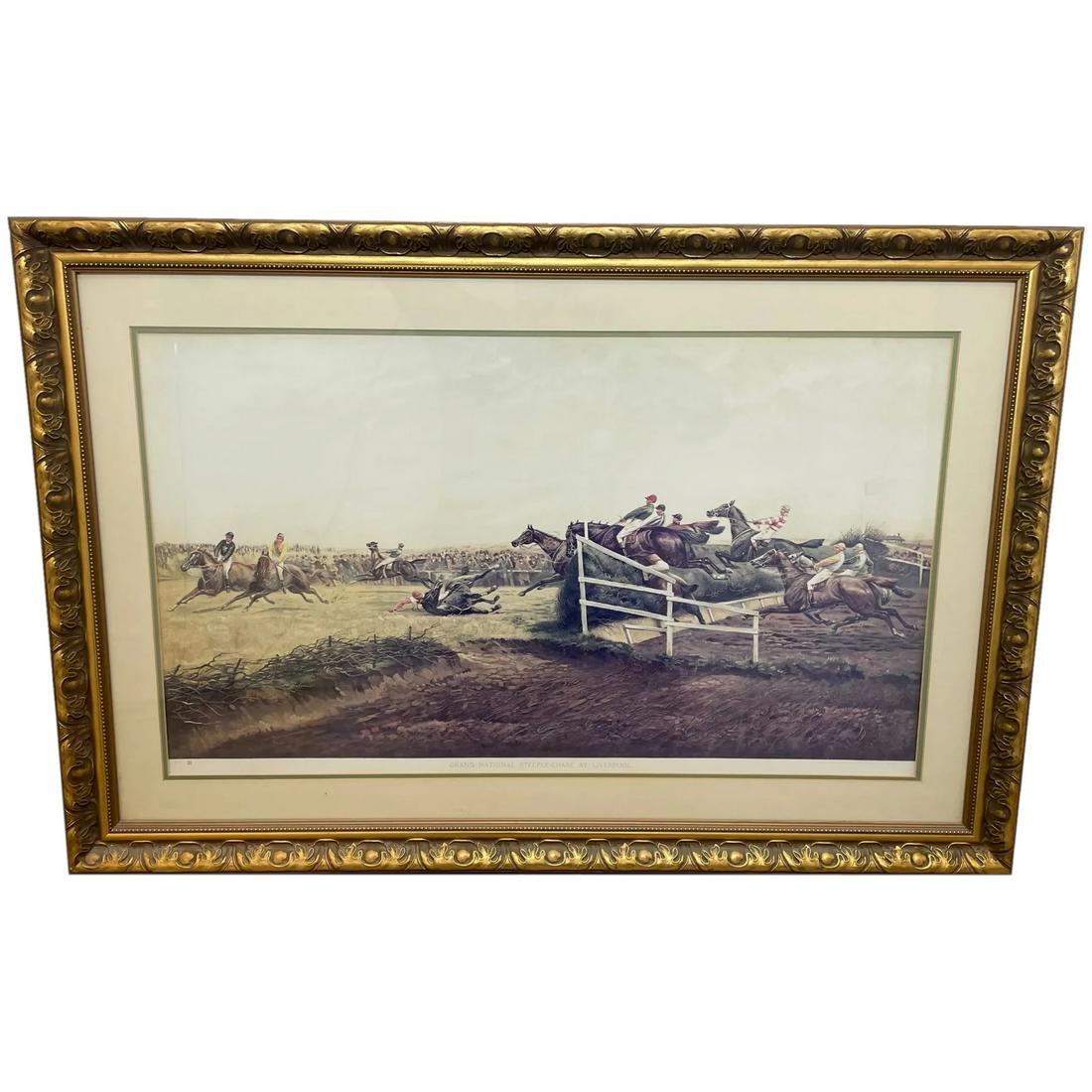 Victorian Coloured Lithograph Horse Race Grand National By Godfrey ...