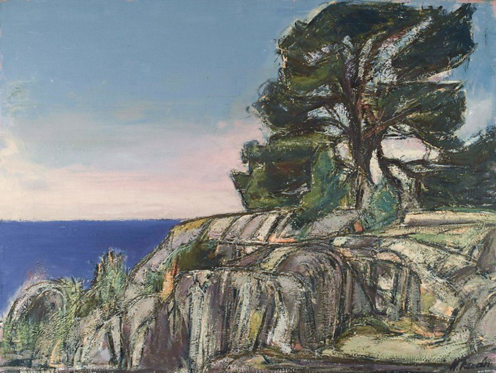 Helge Franzén (1913-2008). Swedish artist. Coastal landscape with rocks ...
