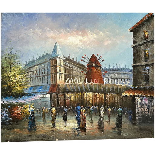 Original Vintage Moulin Rouge Painting 20x24" Street Scene - Oct 25 ...