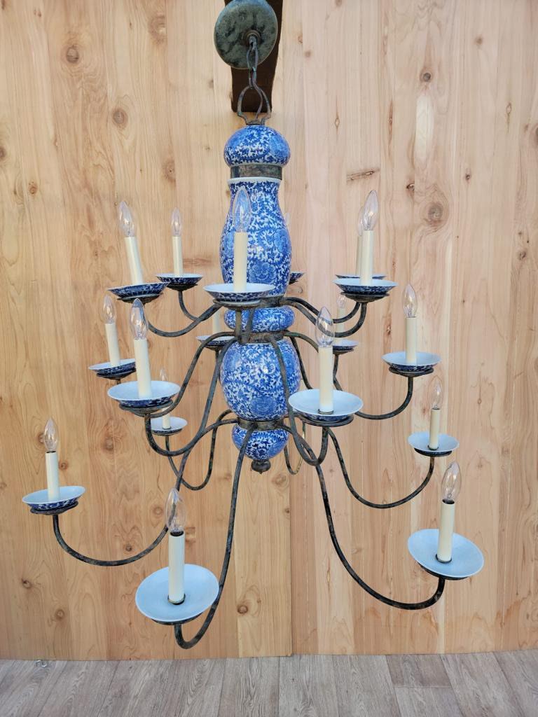 Antique Dutch Delft Style Blue and White Porcelain Chandelier - Nov 09 ...