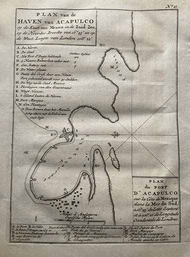 Nautical Chart Of Acapulco By The English Pirate Anson, 1749