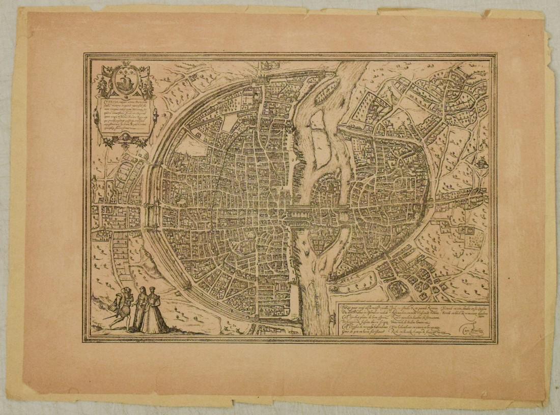 1572 But 19th Century Map Of Paris After Braun And Hogenberg Lutetia ...