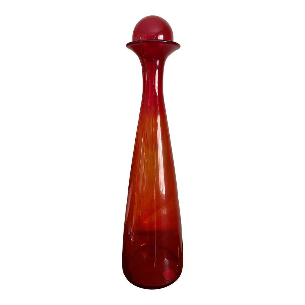 Enormous Mid Century Red Blenko Glass Bottle