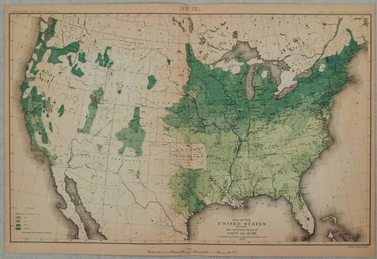 1880 Us Census Map Of Oats Production Map Of The United States Showing ...