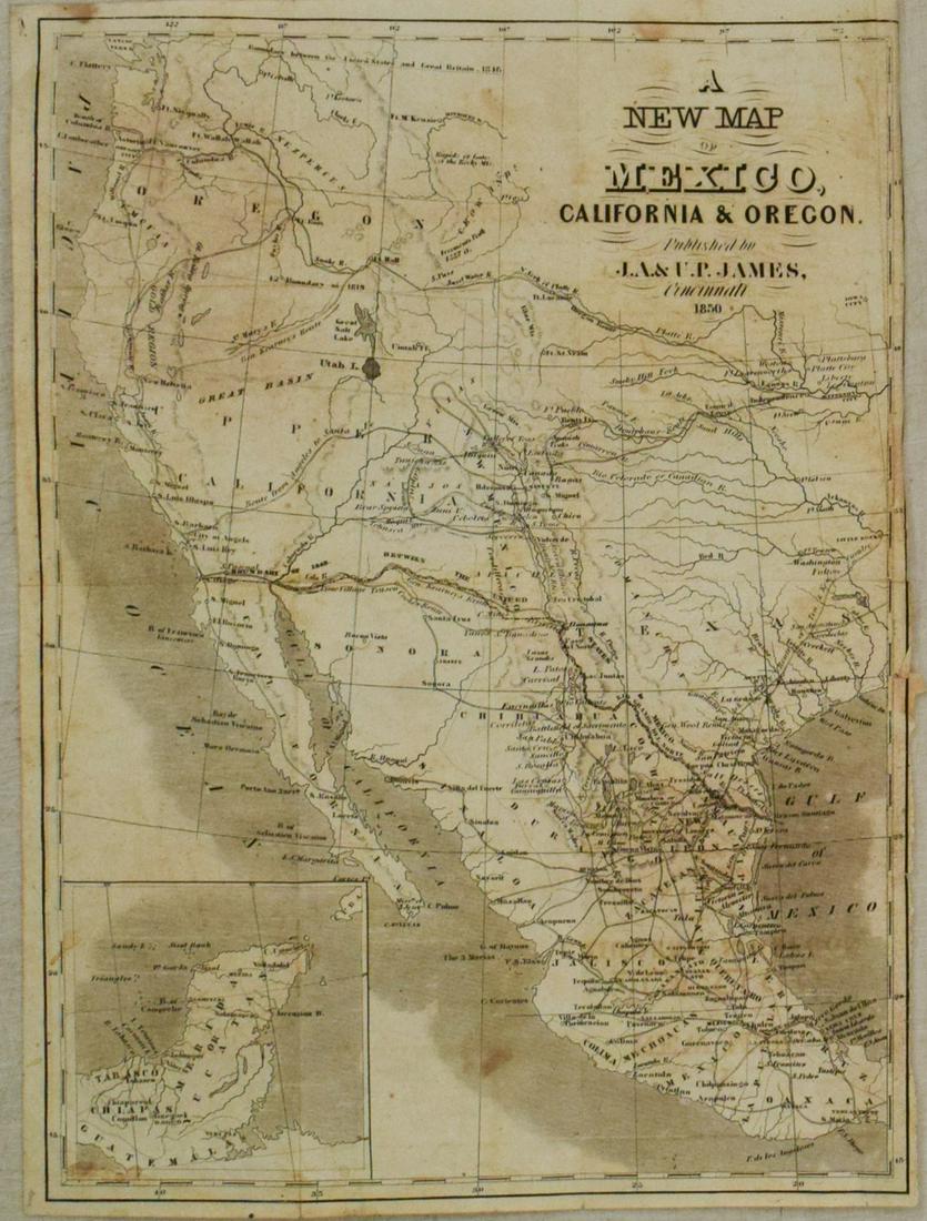 1850 James Map of US West and Texas -- A New Map of Mexico, California ...